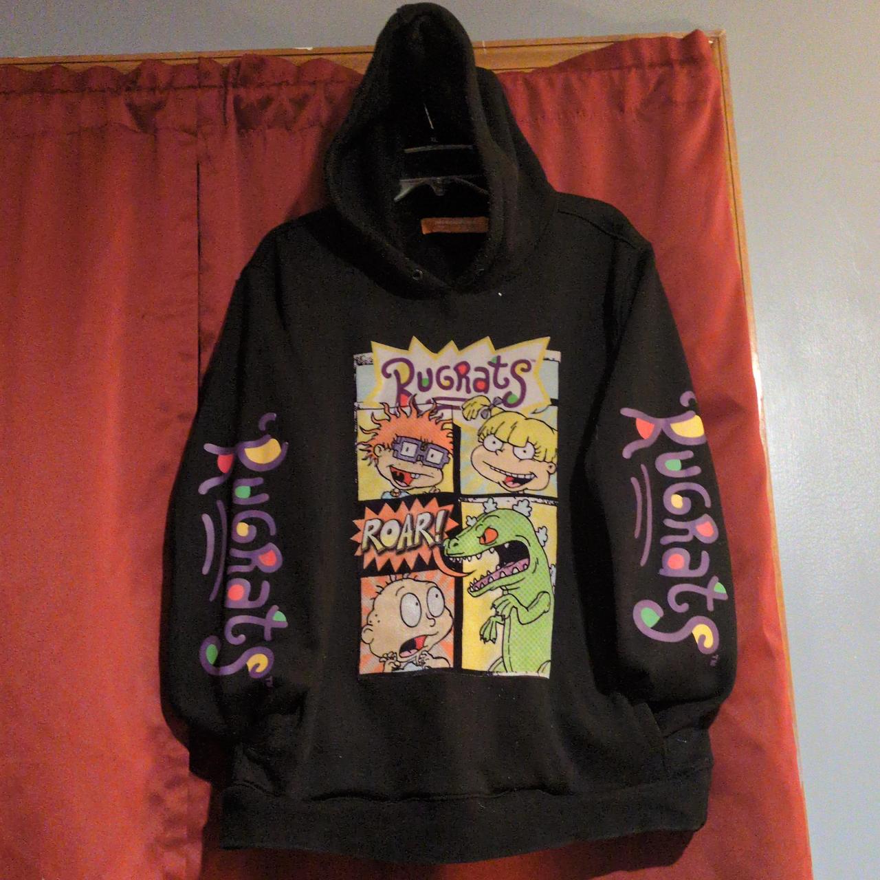 Black Nickelodeon Rugrats hoodie with multi-coloured... | Depop