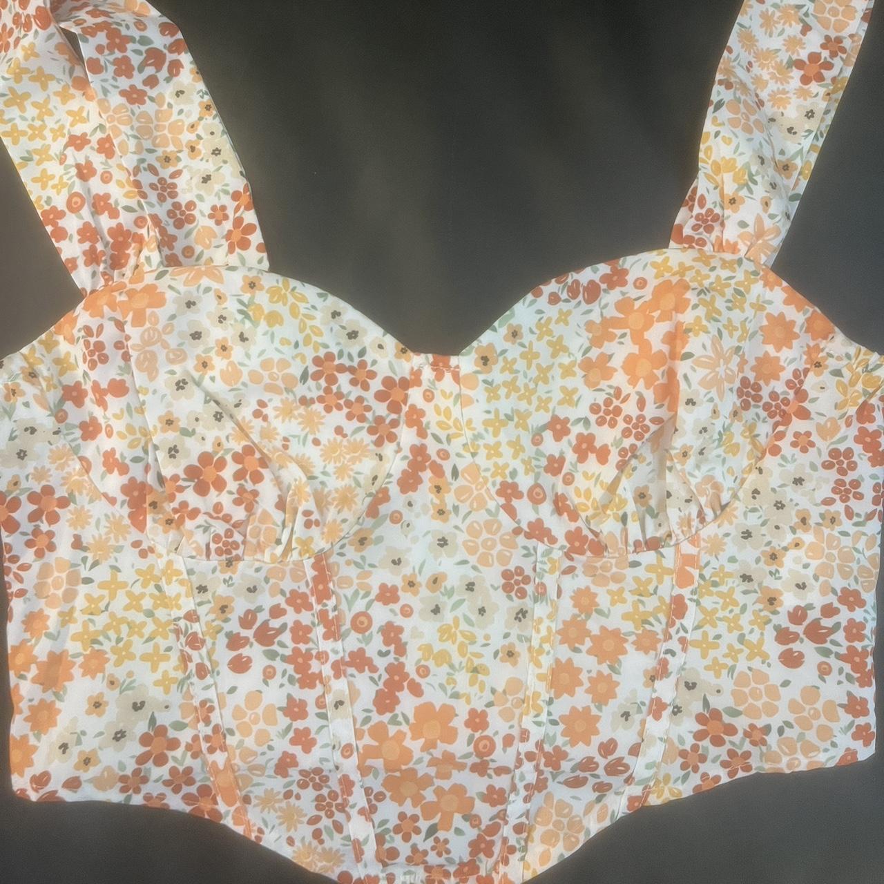 colorful corset tank, floral stretchy - Depop