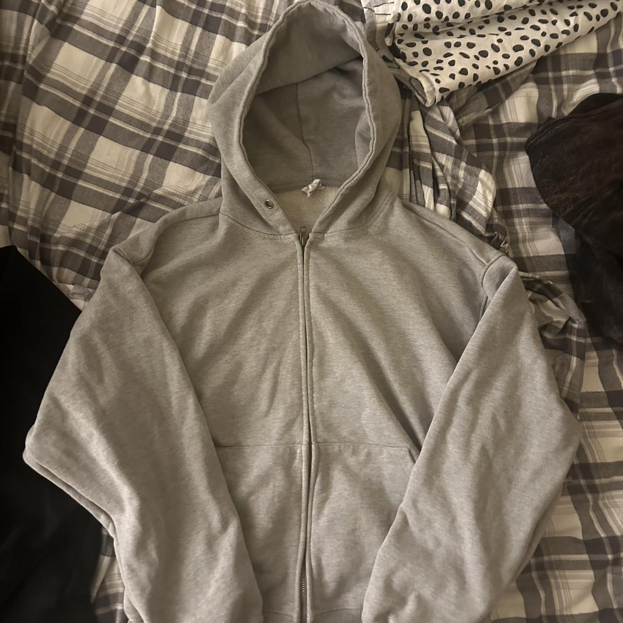 Zip up hoodie Double zipper Size large Gray Baggy... - Depop