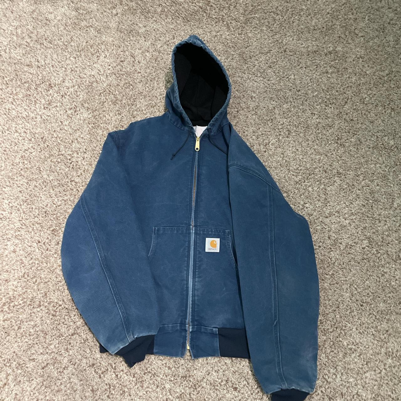 Vintage denim carhartt jacket. Navy blue fits like a... - Depop