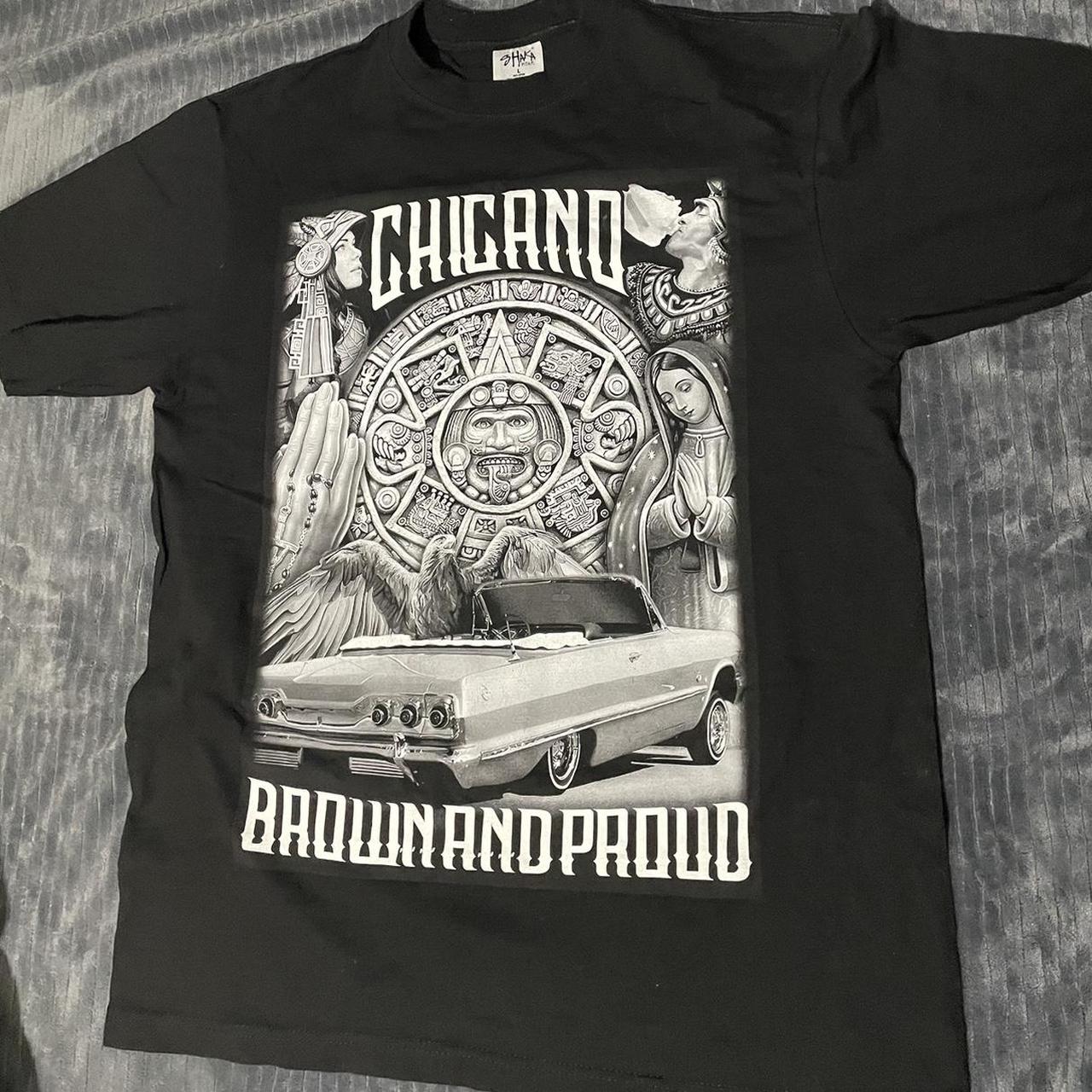 Large Shaka chicano brown and proud T-shirt - Depop