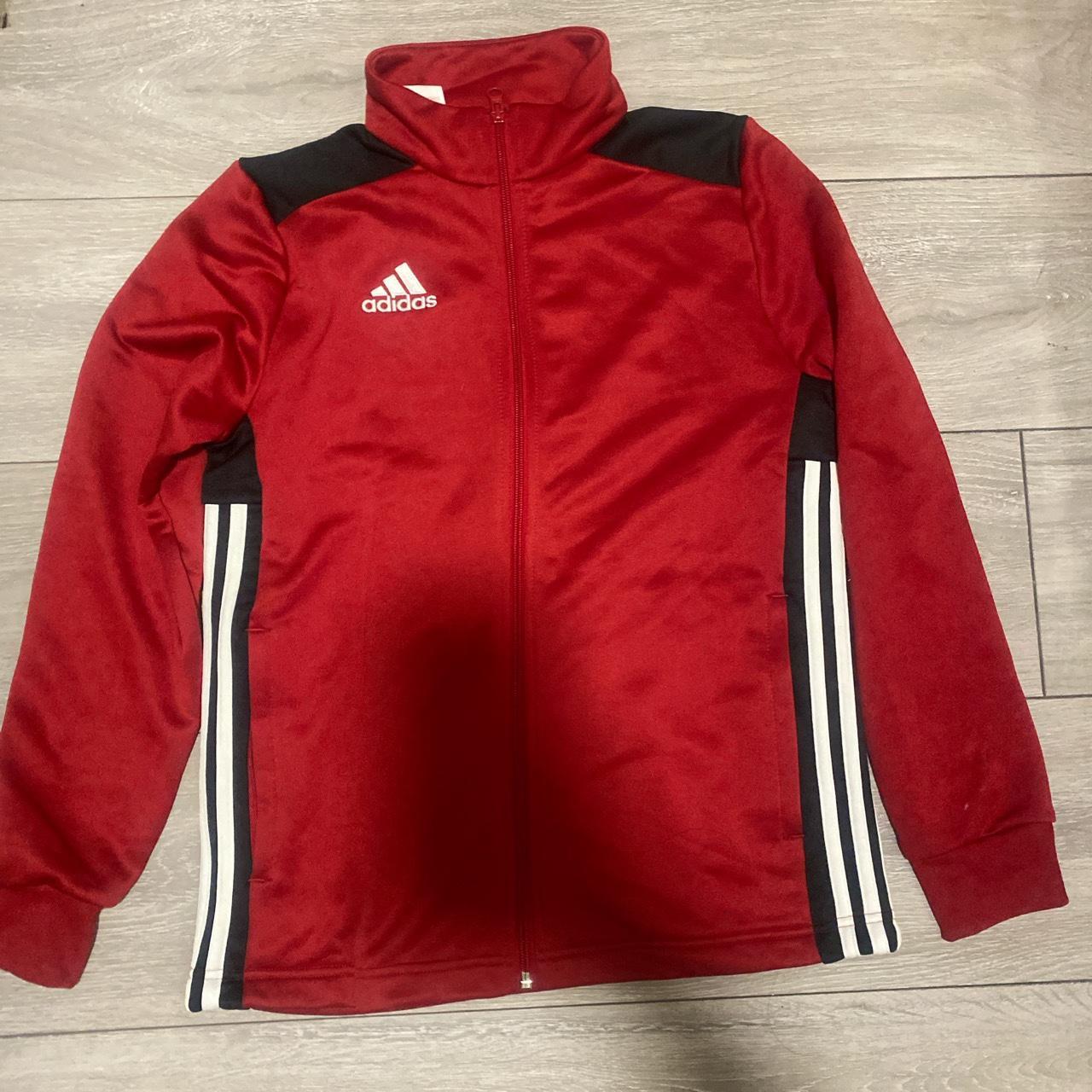 Adidas red and black training jacket - Depop