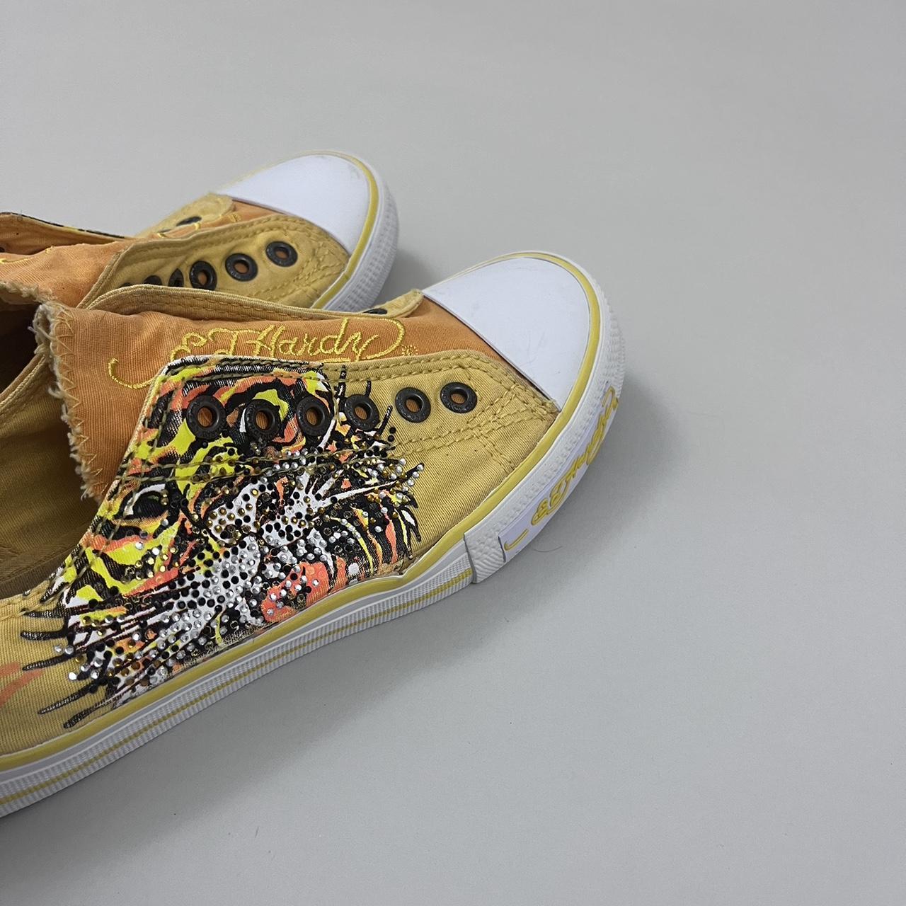 Ed Hardy Tiger Yellow Slip On Laceless Shoes... - Depop