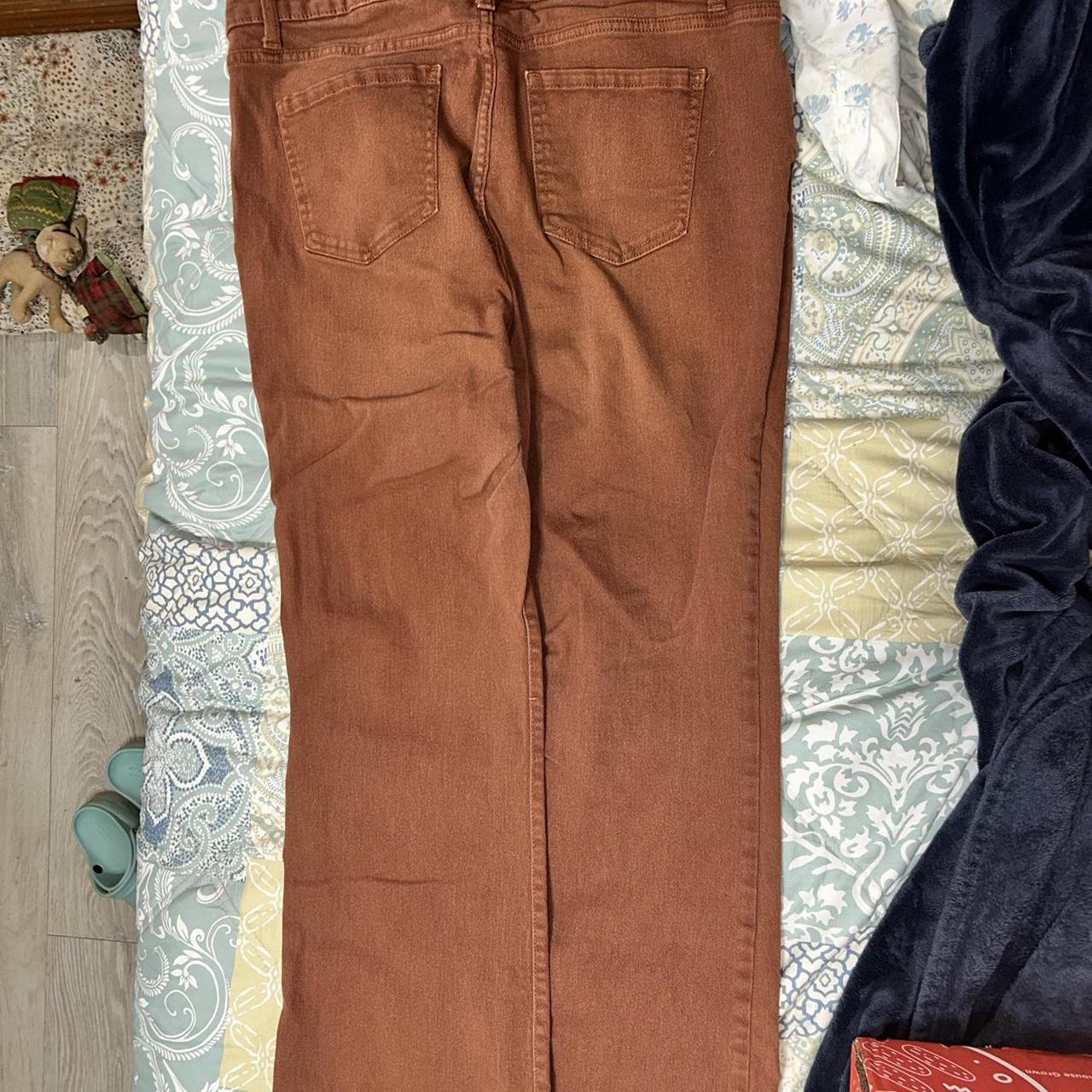 brown, bootcut jeans! tagged an 18, but it does fit... - Depop