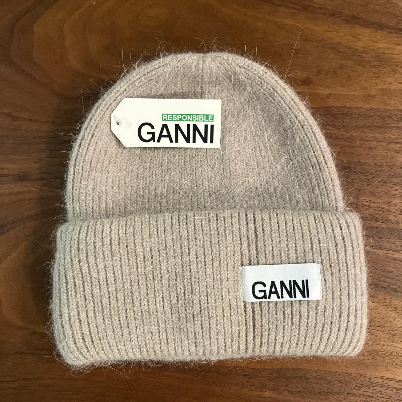 Ganni light brown 100%mohair beanie... - Depop