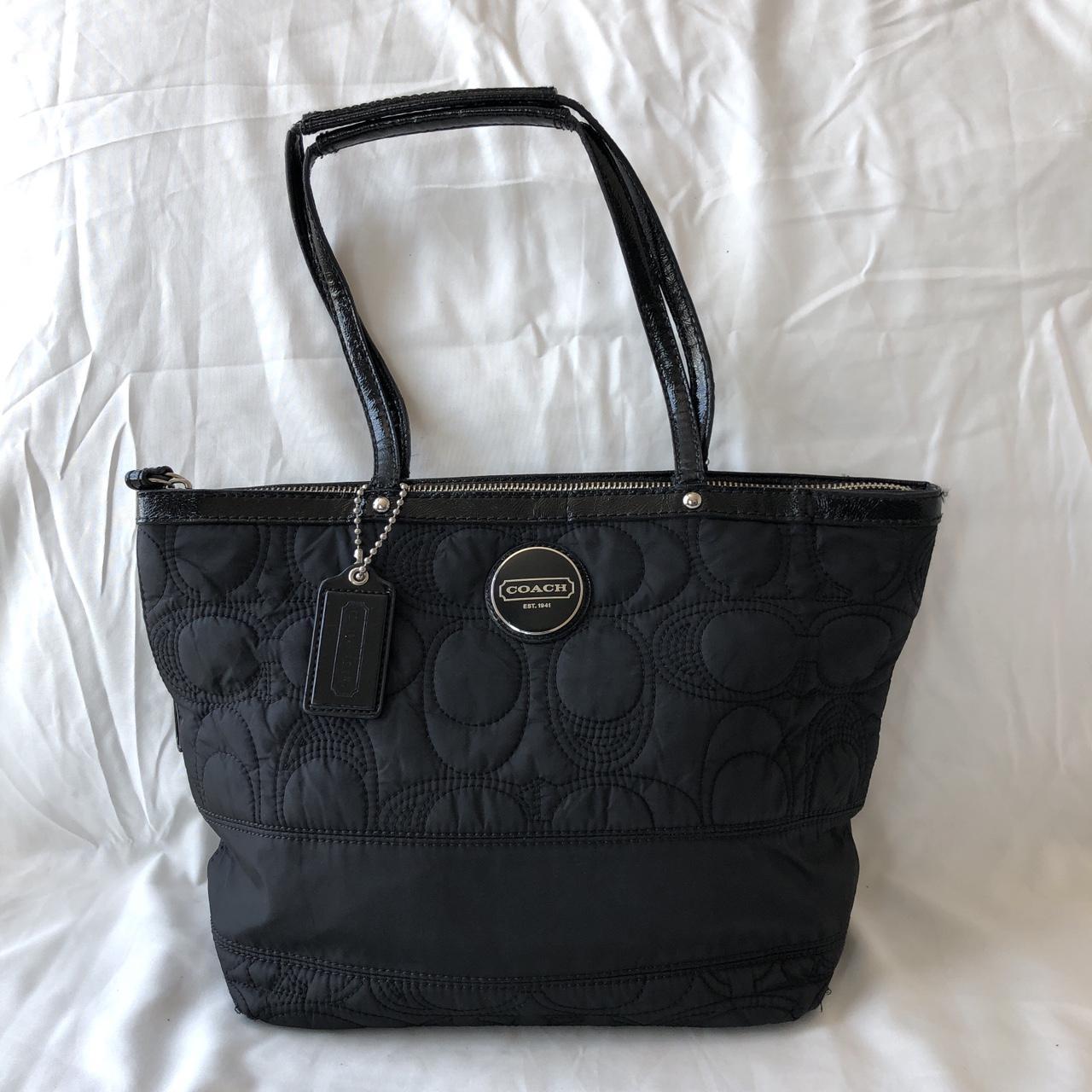 Coach Black Signature Stitch Quilted Nylon Medium... - Depop