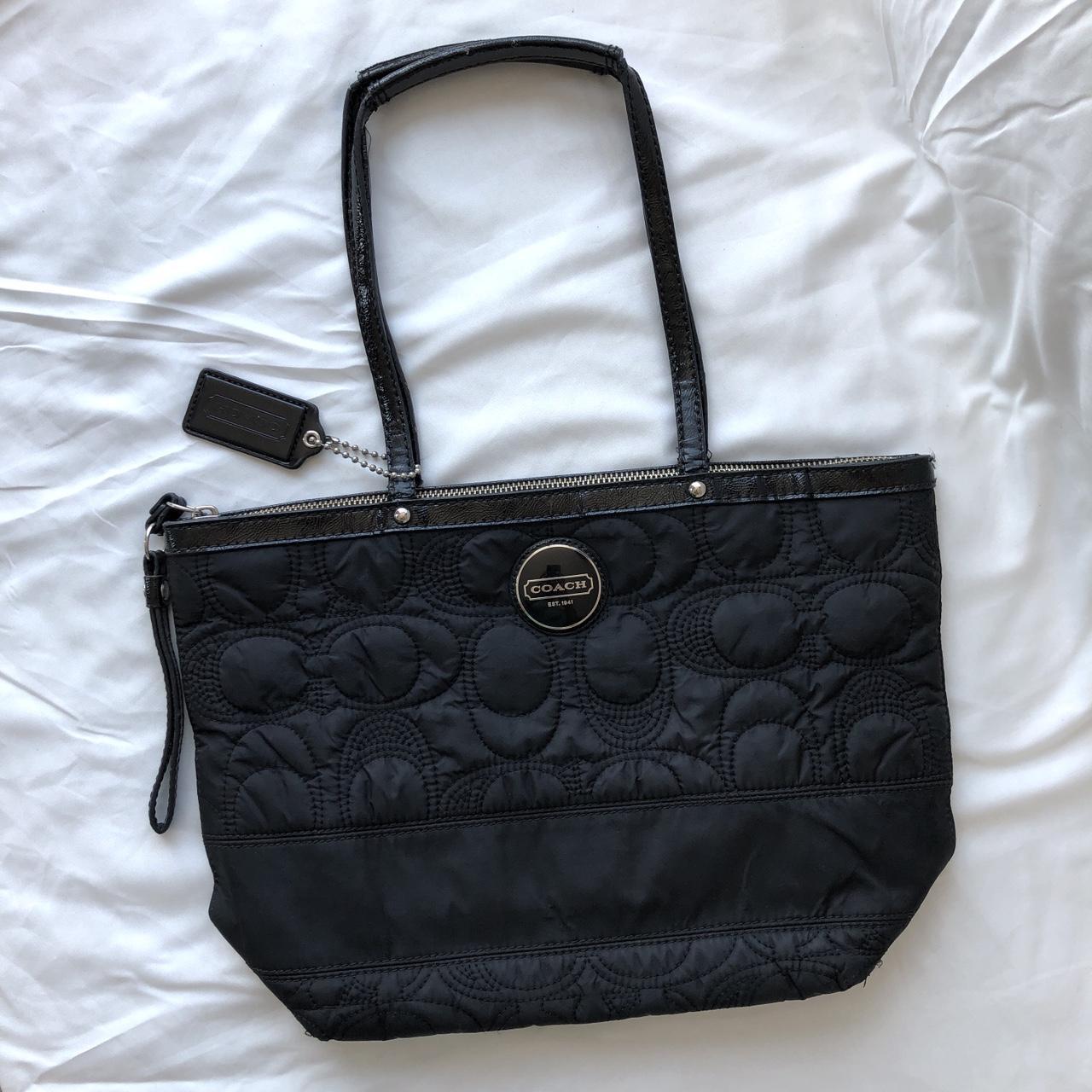 Coach Black Signature Stitch Quilted Nylon Medium... - Depop