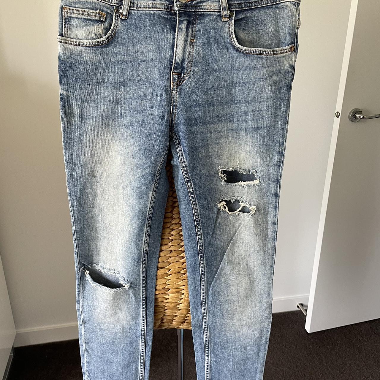 Zara Blue denim ripped jeans #rippedjeans #denim - Depop