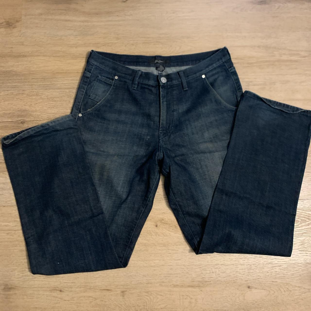 Y2k blue sean jean jeans with floral embroidery on... - Depop