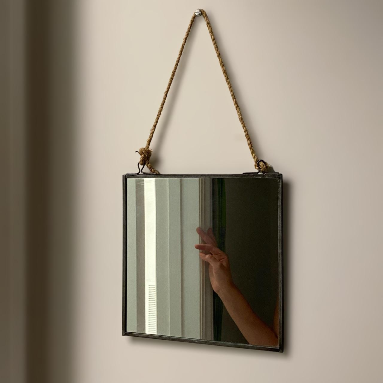 Square hanging mirror 7"x7" mirror in brass... - Depop