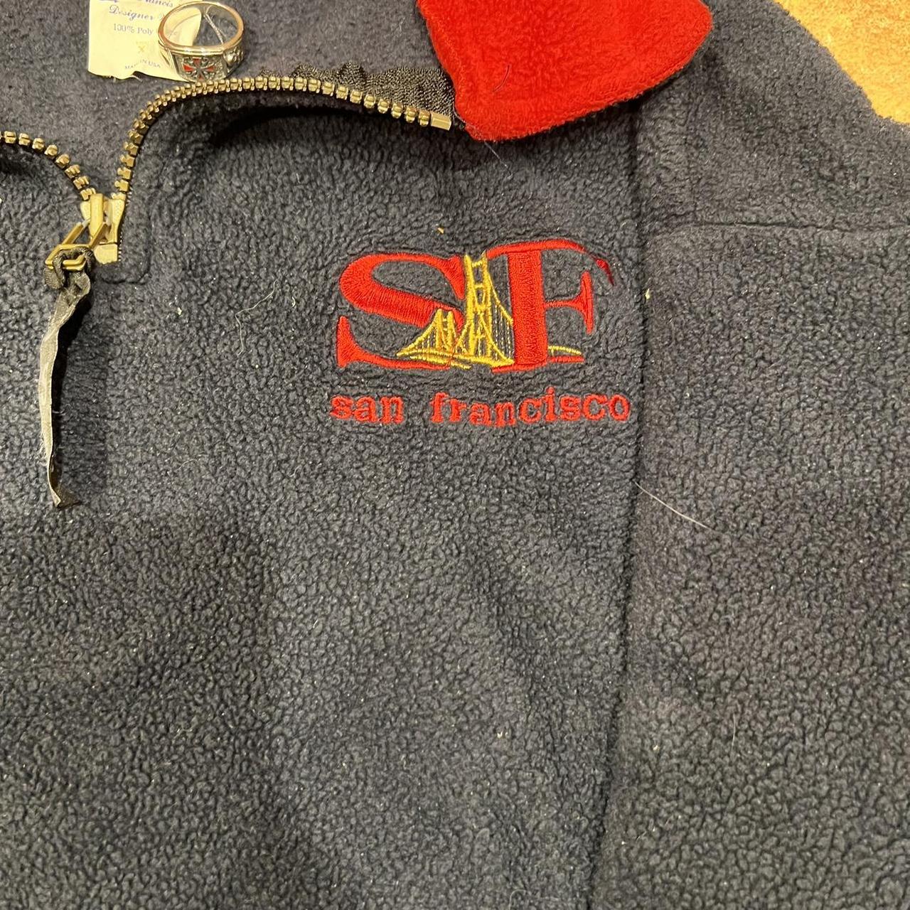 San Francisco fleece jacket in navy and red youth xl... - Depop