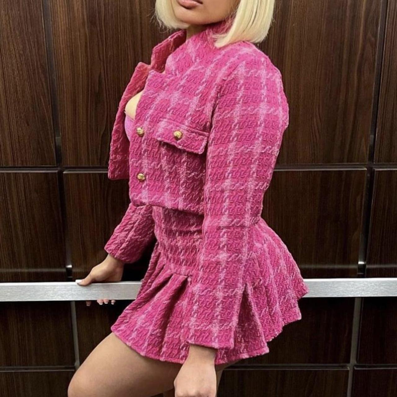 Bright pink tweed set worn a few times need going in... - Depop