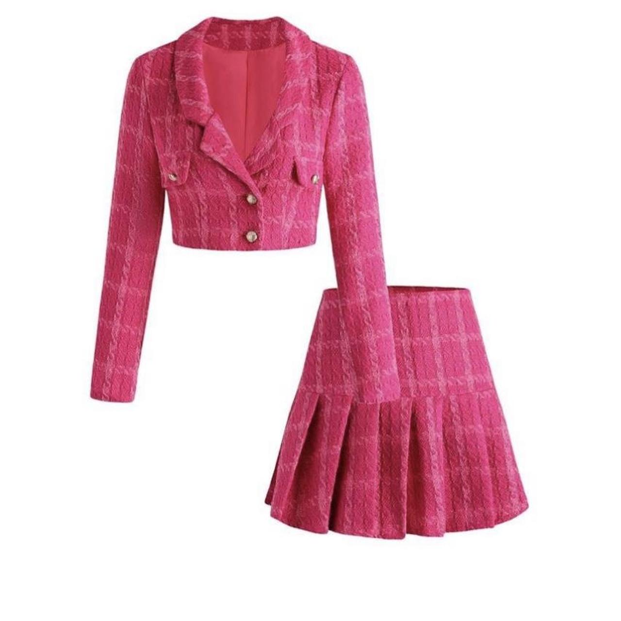 Bright pink tweed set worn a few times need going in... - Depop