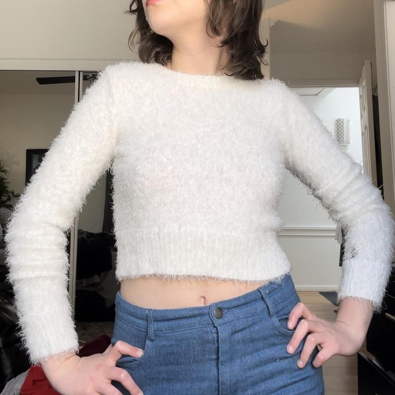Darling fuzzy white sweater! Very soft and cozy,... - Depop