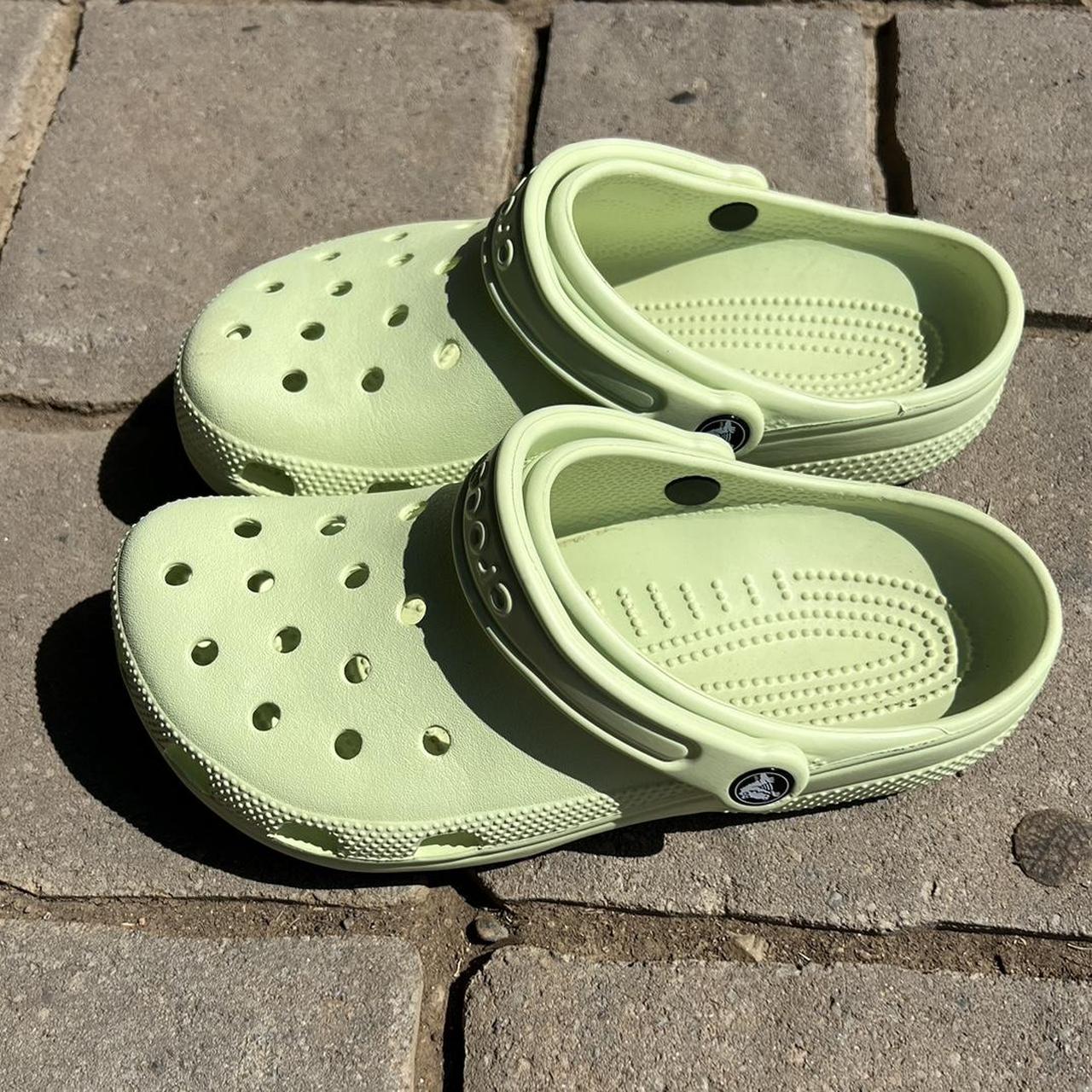 lime green colored crocs size 8 women / 6... - Depop