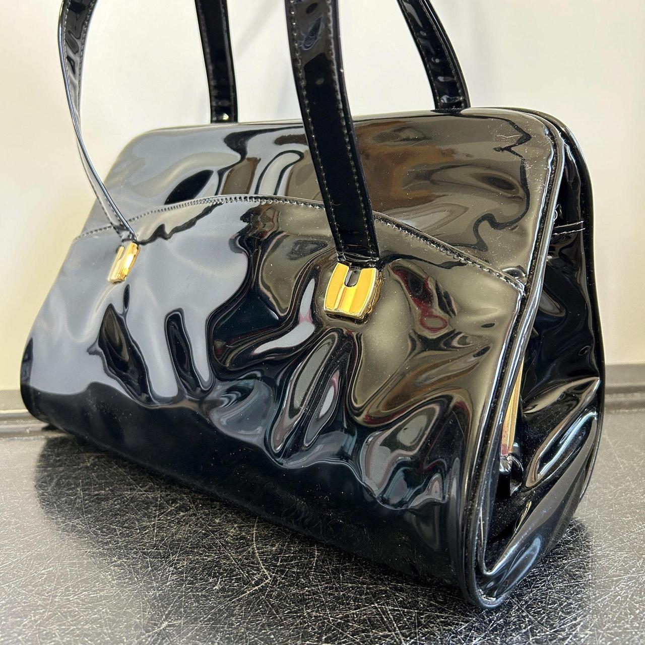 60s/70s Shiny Black Vinyl Faux Patent Leather Doctor... | Depop