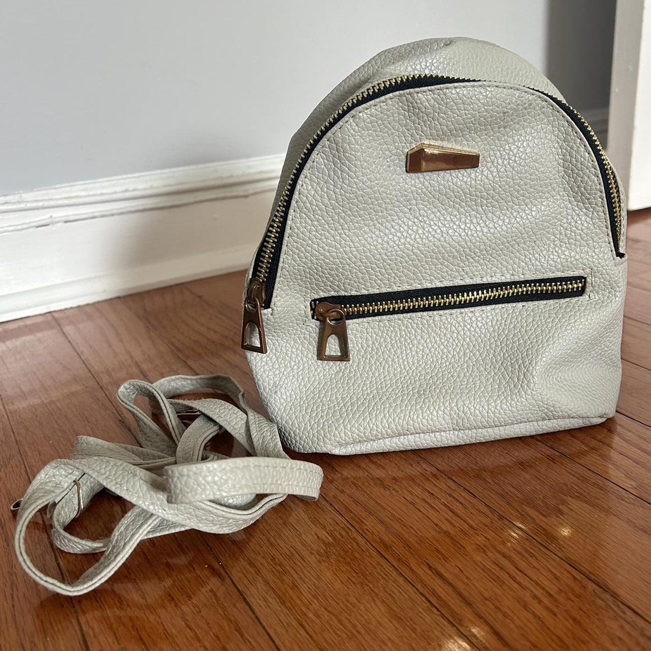 gray mini backpack leather backpack with gold... - Depop