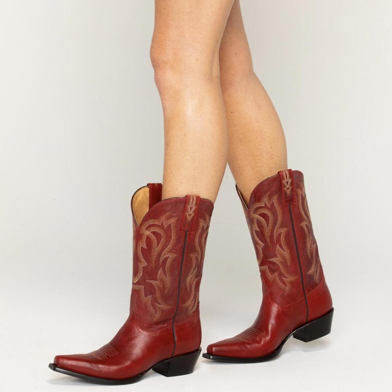 Red cowboy boots Bootbarn - Depop