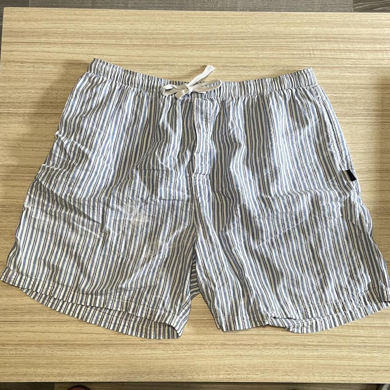 Blue and white stripped boxer shorts Size XL - Depop