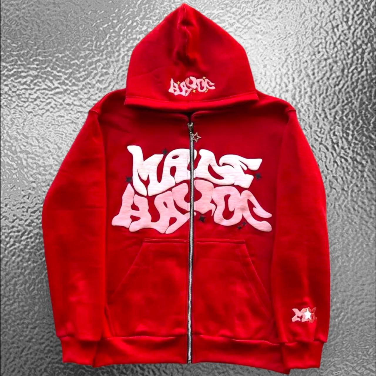 Red “Havoc” graphic printed y2k long sleeve hoodie... - Depop