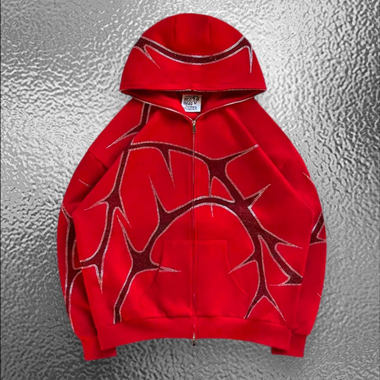 Red rhinestone Long sleeve hoodie ♦️🪨🩸 Unisex hoodie... - Depop