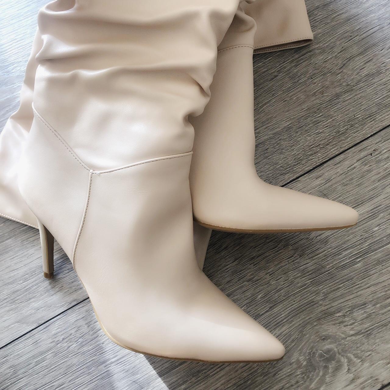 PrettyLittleThing Women's Cream Boots | Depop
