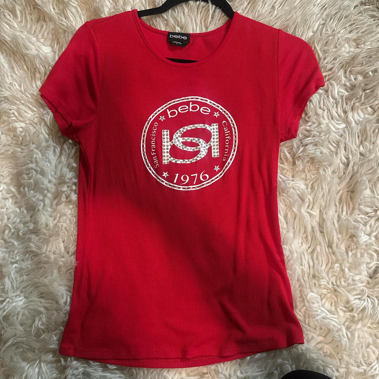 womens red “bebe” shirt size M worn only twice,... - Depop