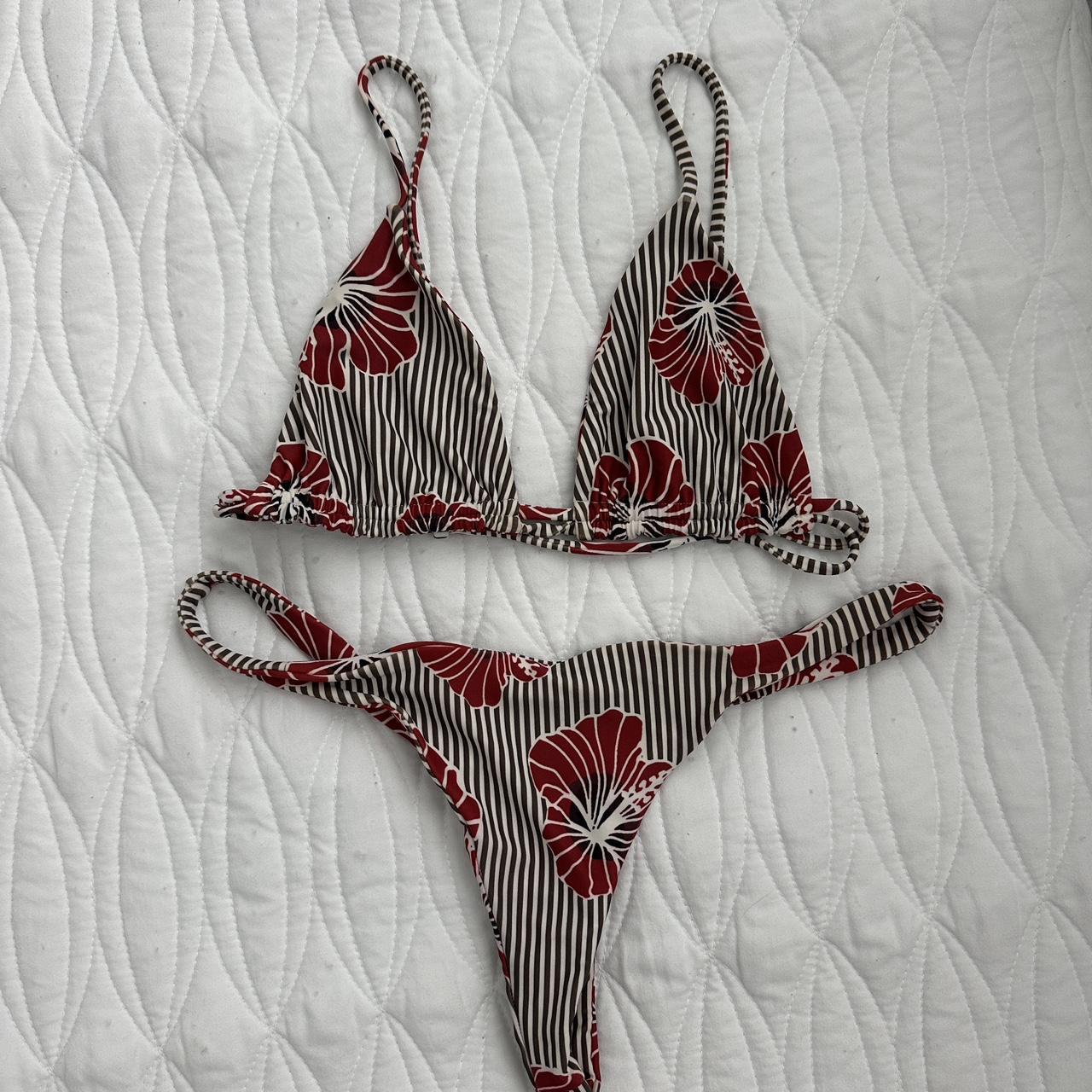 benoa swim red hapa set siena top small tai bottom... | Depop