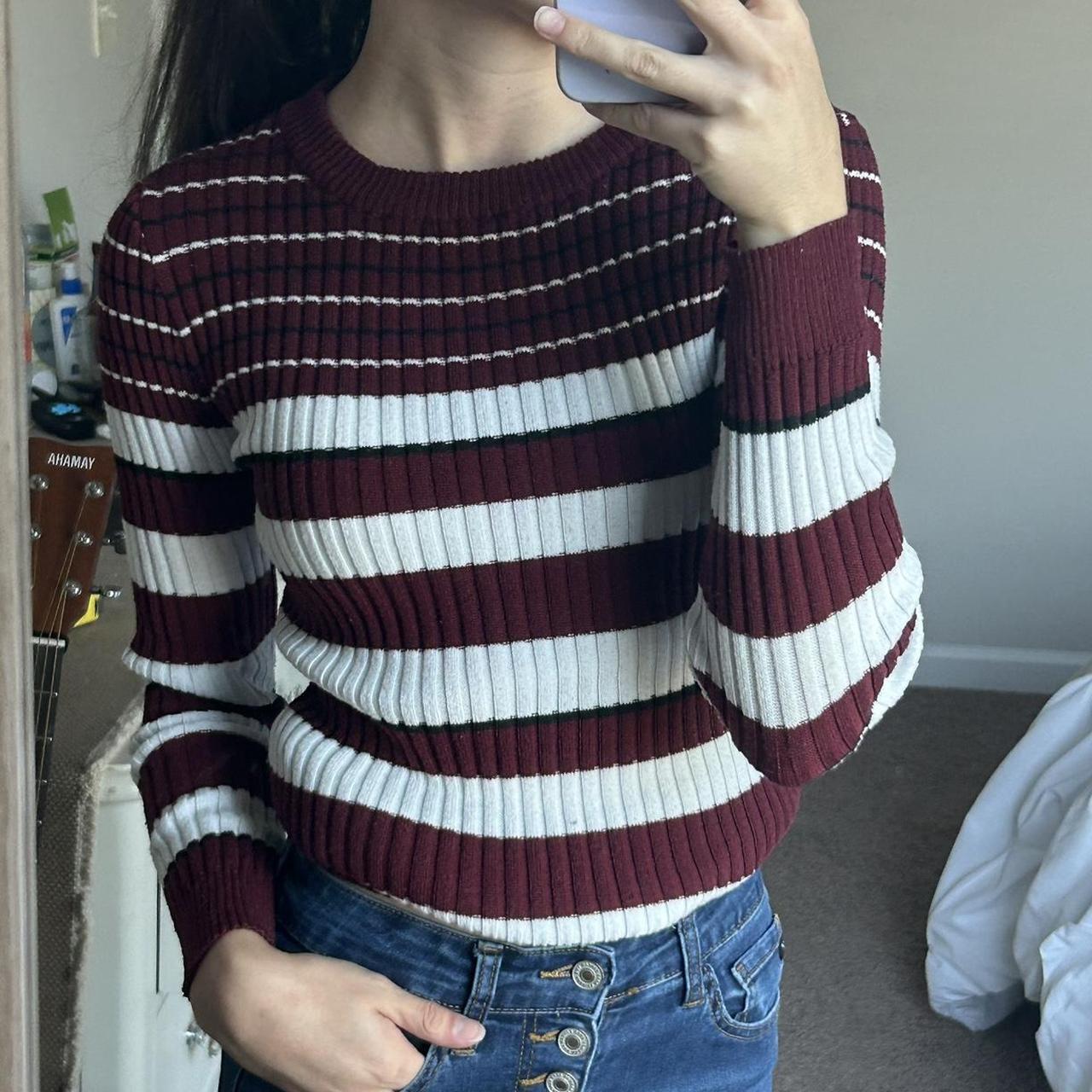 Roma Knit small striped sweater •crew neck •fits... - Depop