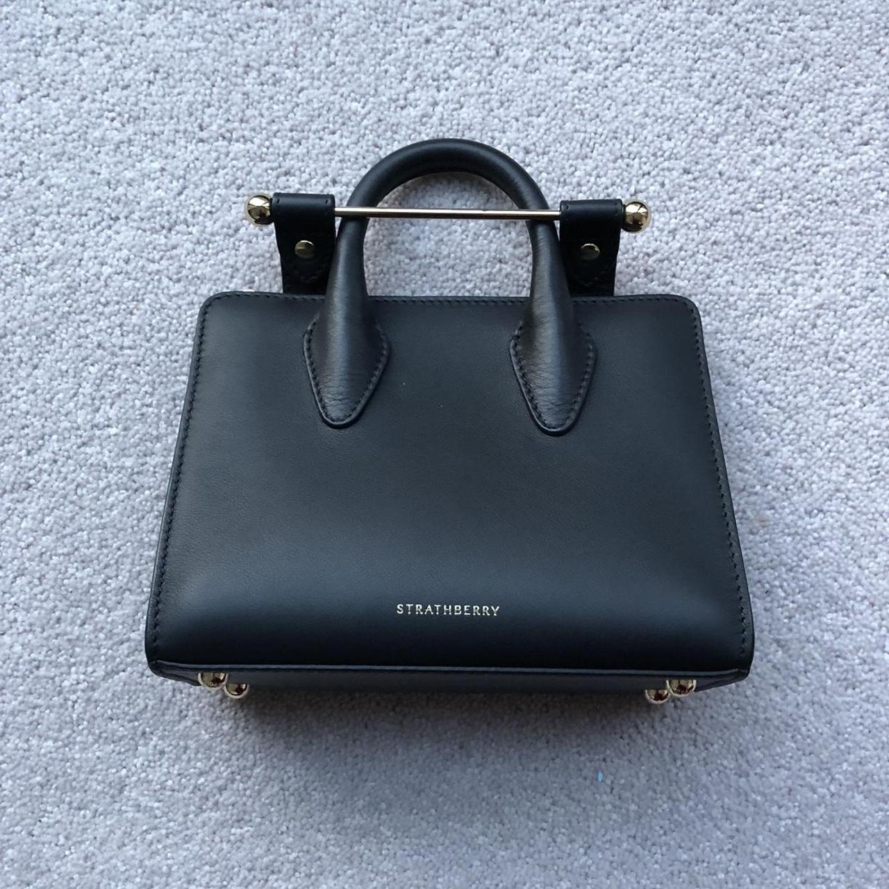 Strathberry Nano Tote in Black with gold hardware -... - Depop