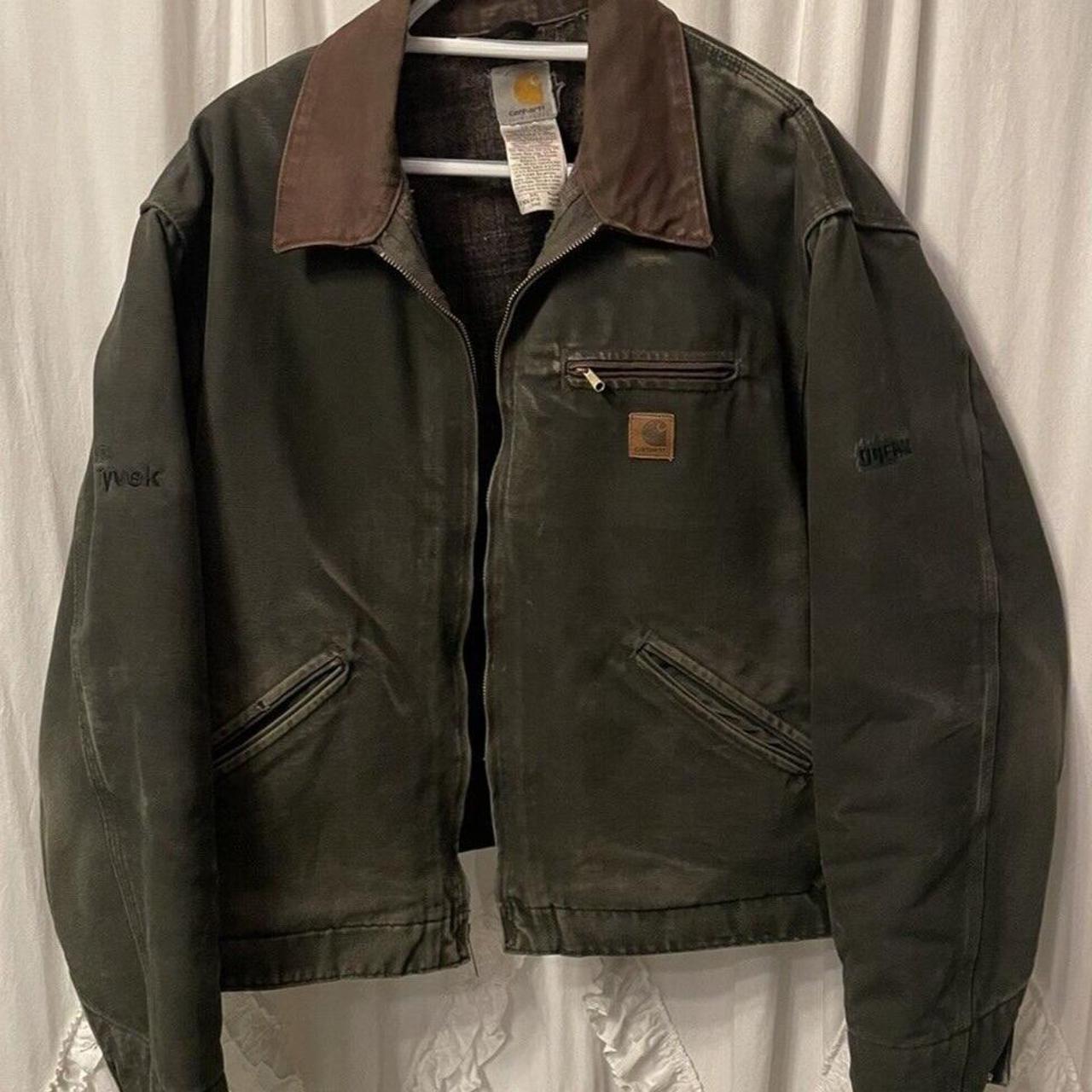 Vintage Carhartt Detroit Jacket J97 MOS Green... - Depop