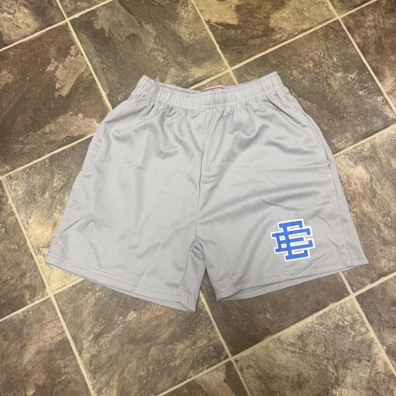 Grey and blue Eric Emanuel basketball shorts - Depop
