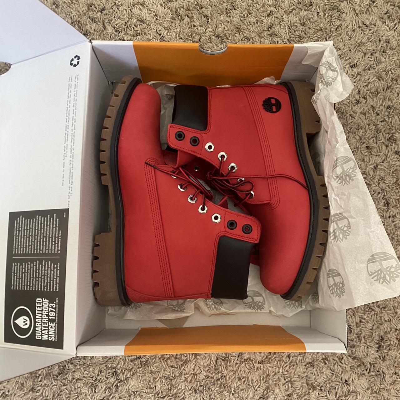 Red Timberland Boots - Depop