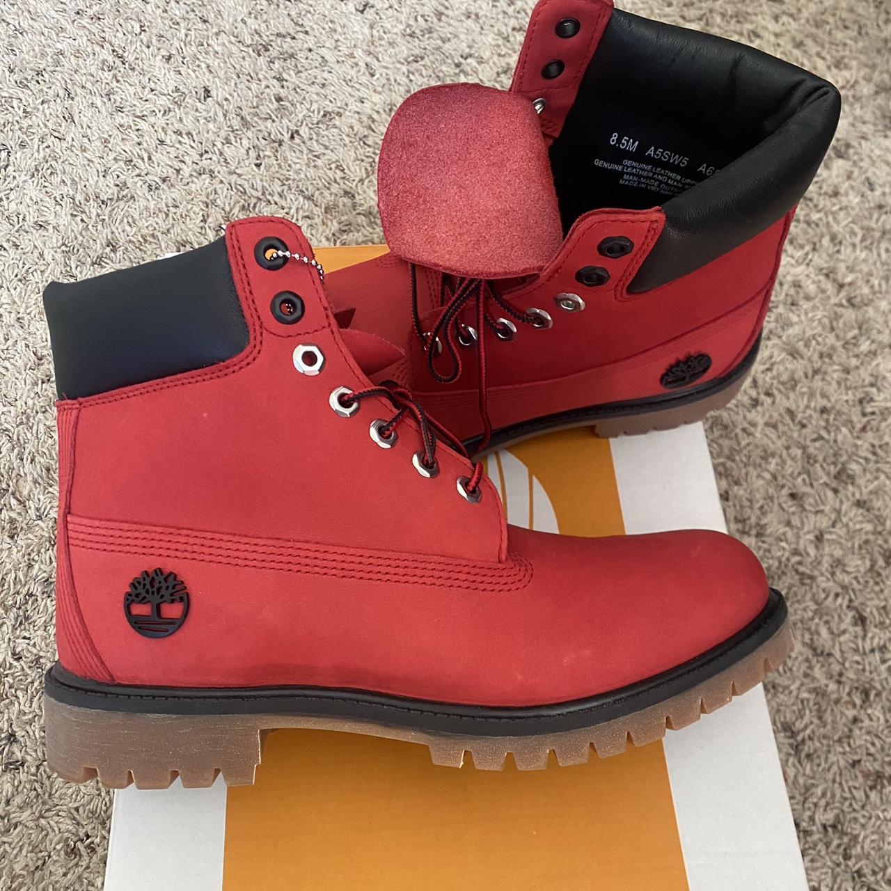 Red Timberland Boots - Depop
