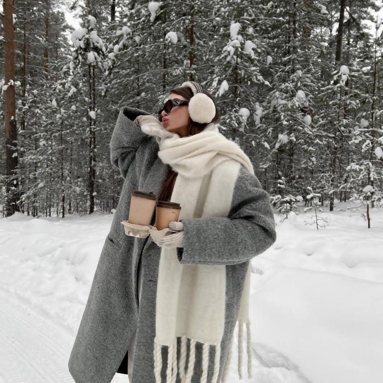 Luxury cashmere winter white scarf for women... - Depop