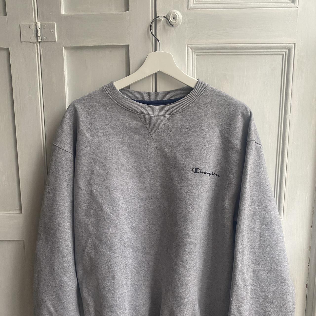 Vintage champion jumper Grey and black Size M - Depop