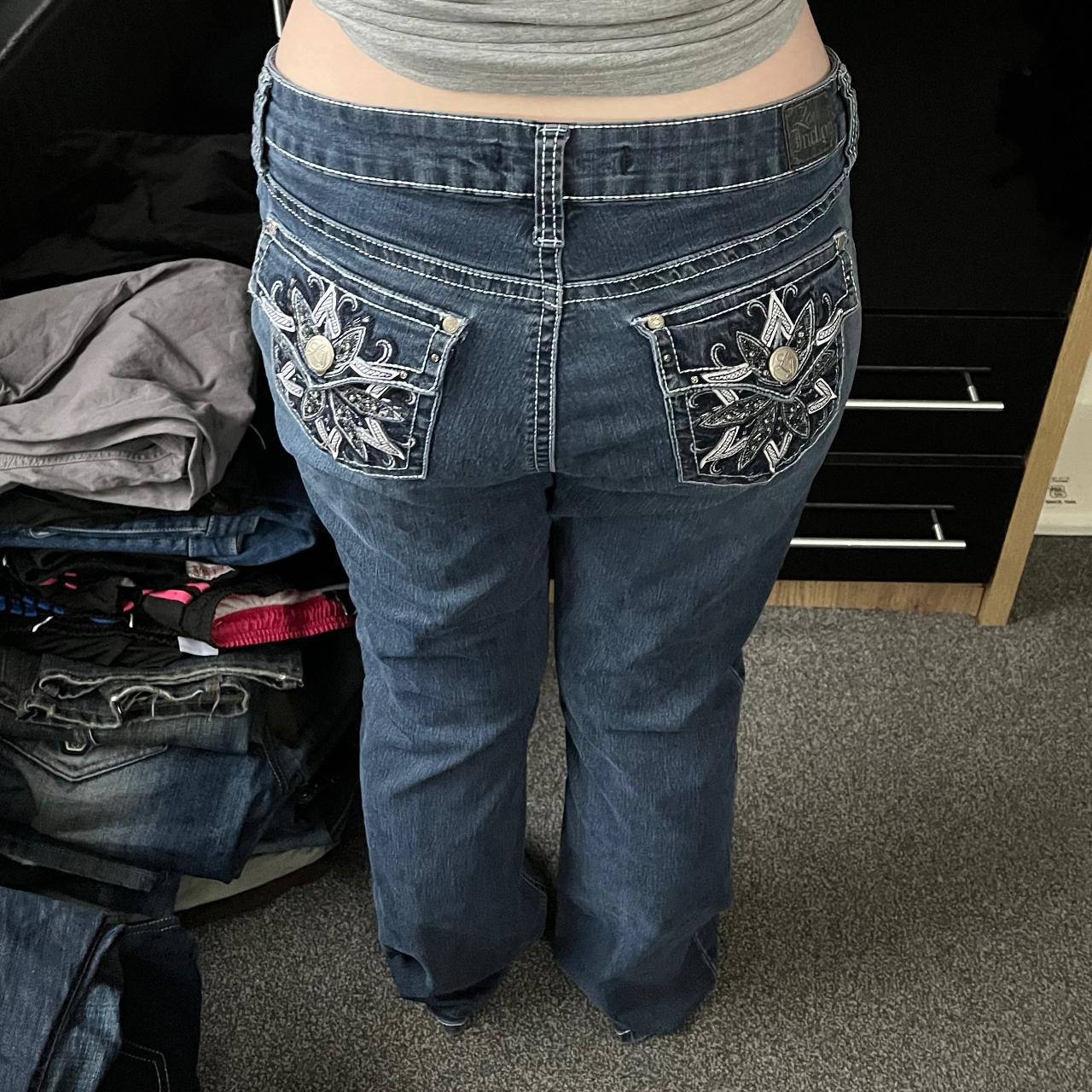 Embroidered Embellished Back Pocket Design... - Depop