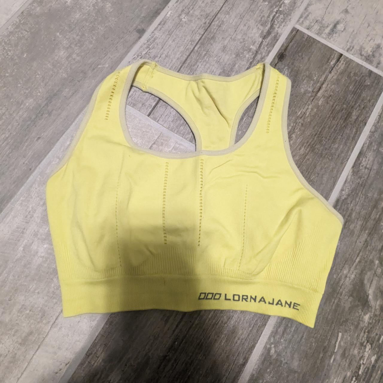 Lorna Jane Sports bra bright yellow, has slots for... - Depop