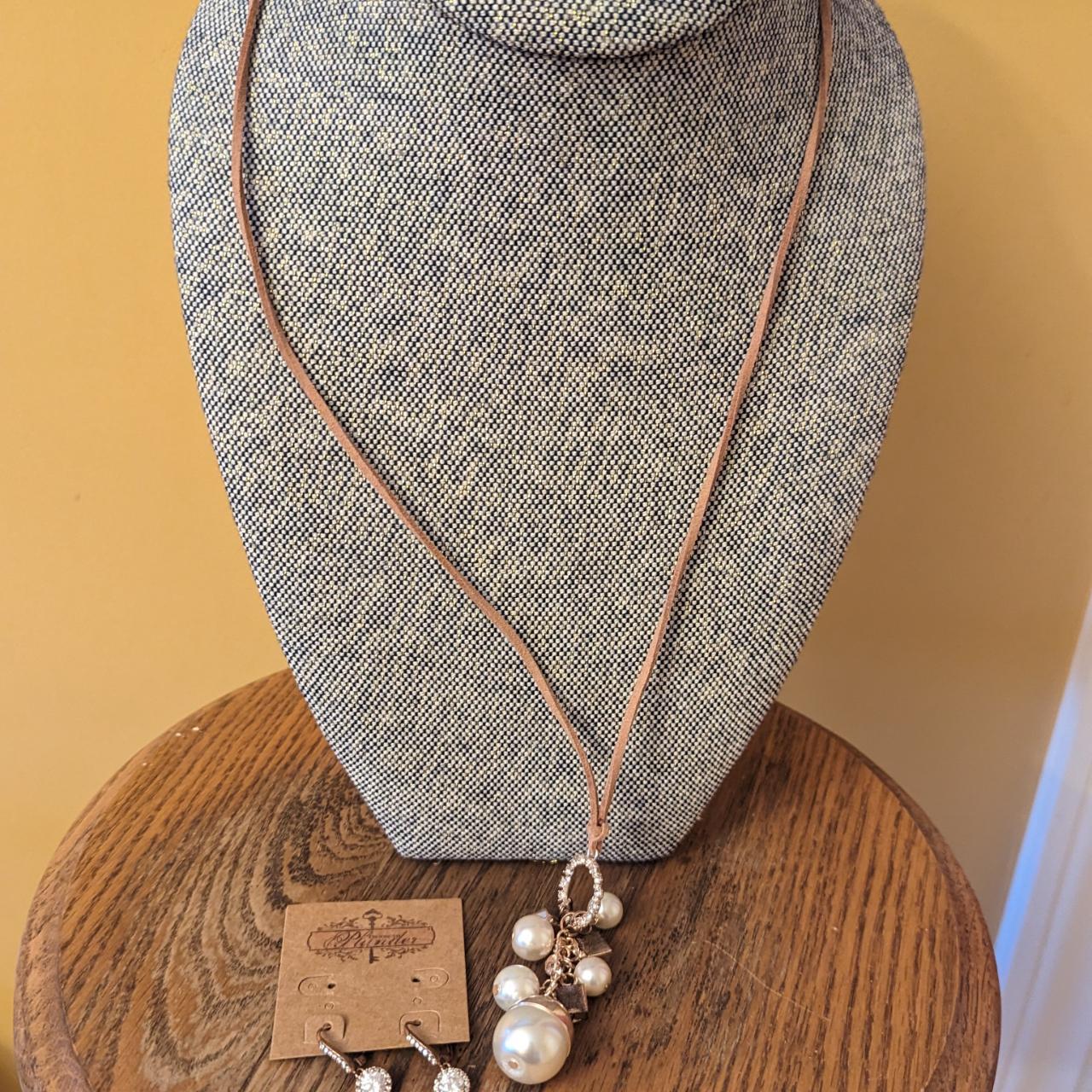 Plunder Design Necklace and Earring Set, pearl... - Depop