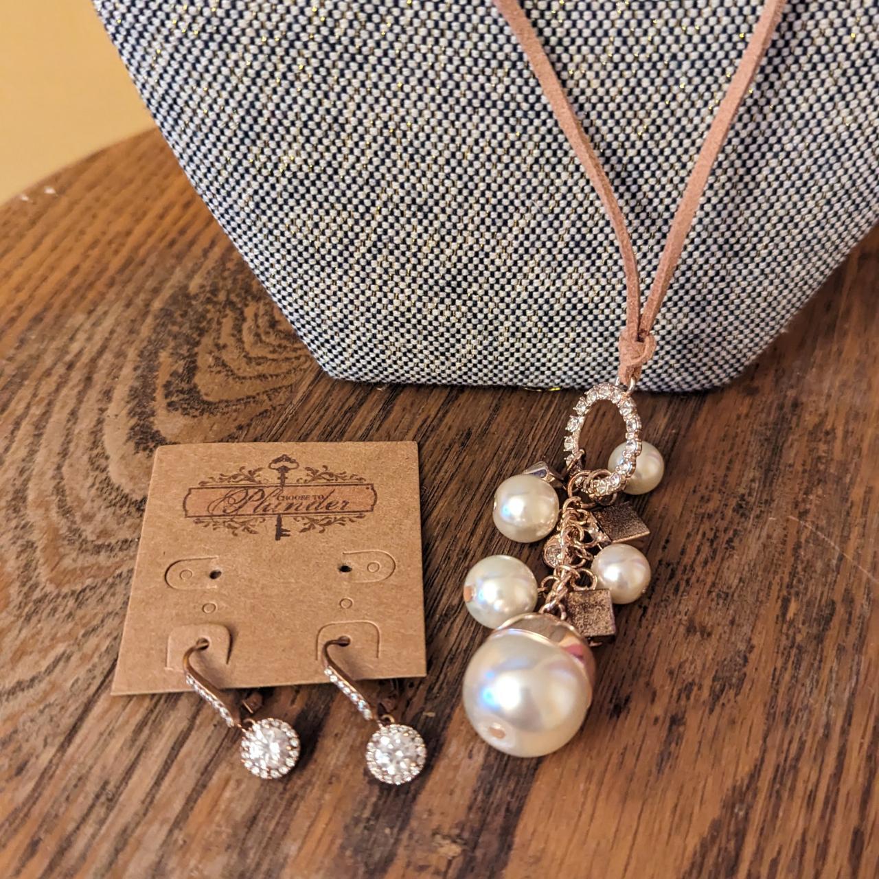 Plunder Design Necklace and Earring Set, pearl... - Depop