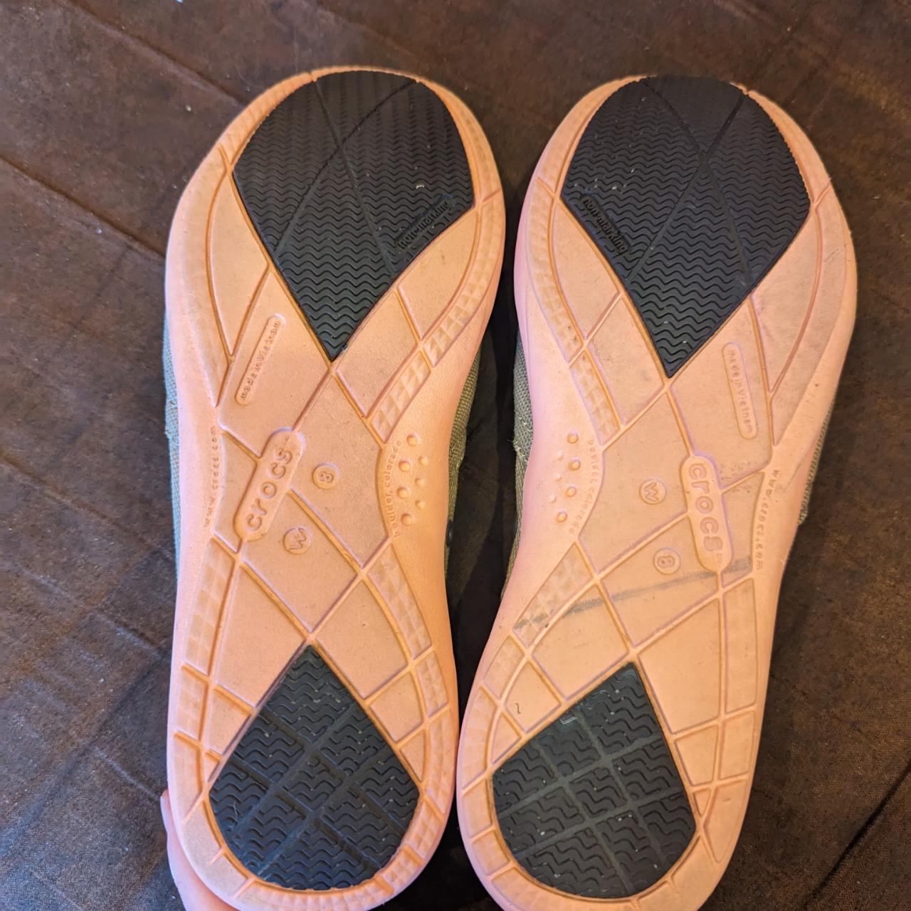 Womens crocs size 8, taupe colored, with pink and... - Depop
