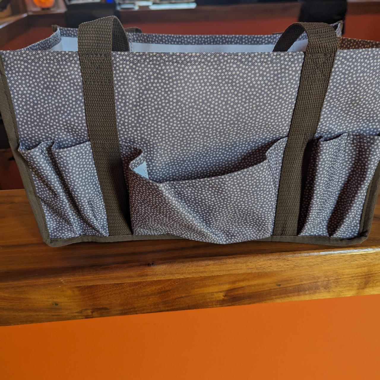 Thirty-One small caddy tote, dark brown with white... - Depop