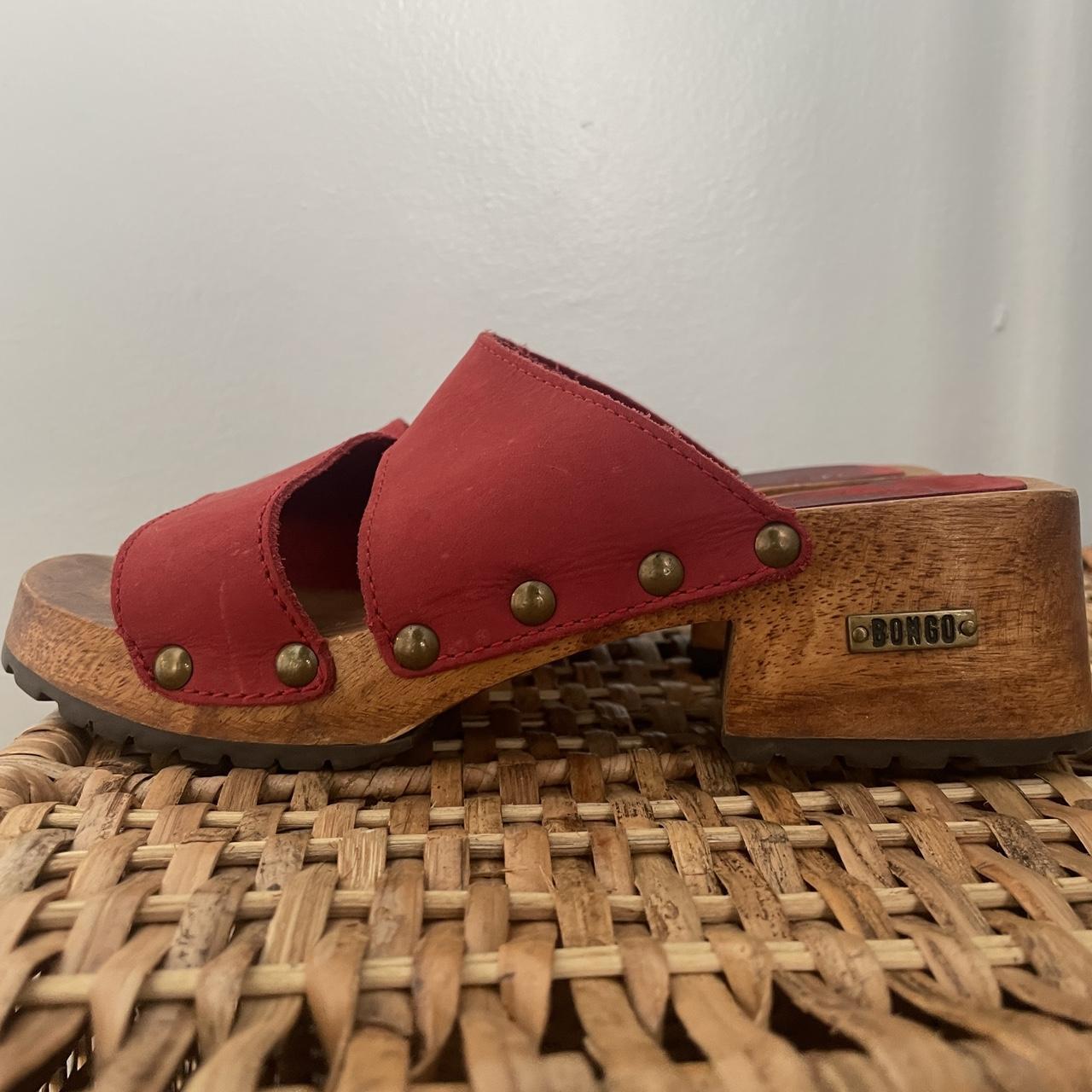 Red BONGO wood and suede platform clog sandals Size... - Depop
