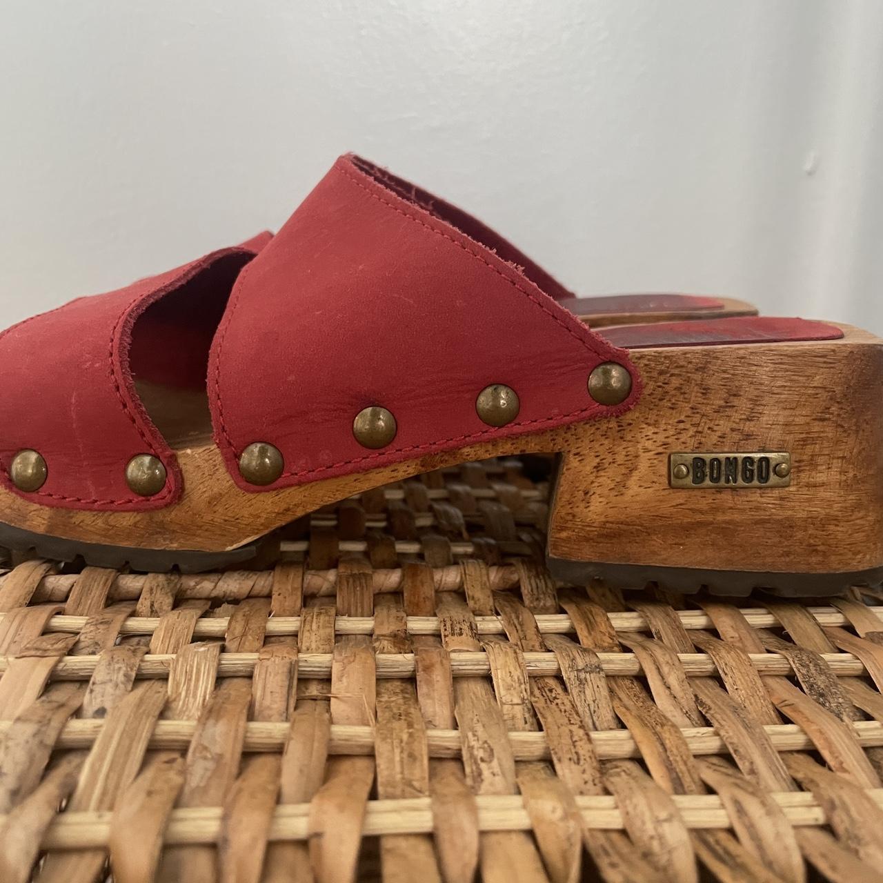 Red BONGO wood and suede platform clog sandals Size... - Depop
