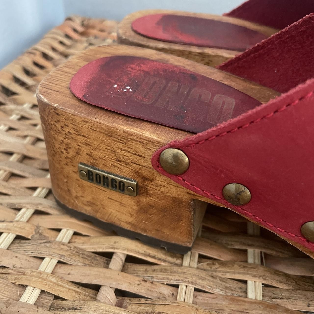 Red BONGO wood and suede platform clog sandals Size... - Depop