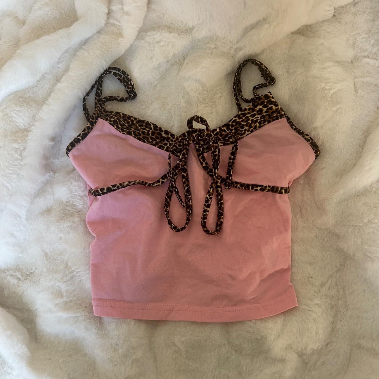 pink and cheetah print top from shein, super cute,... - Depop