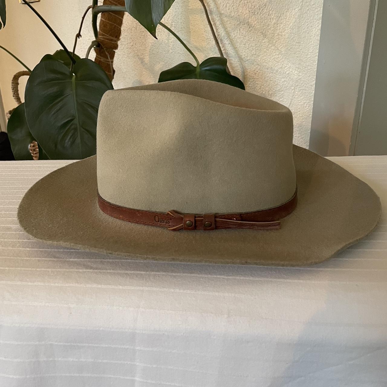 ORVIS brand tan brimmed wool hat. Sz XL. Leather... - Depop