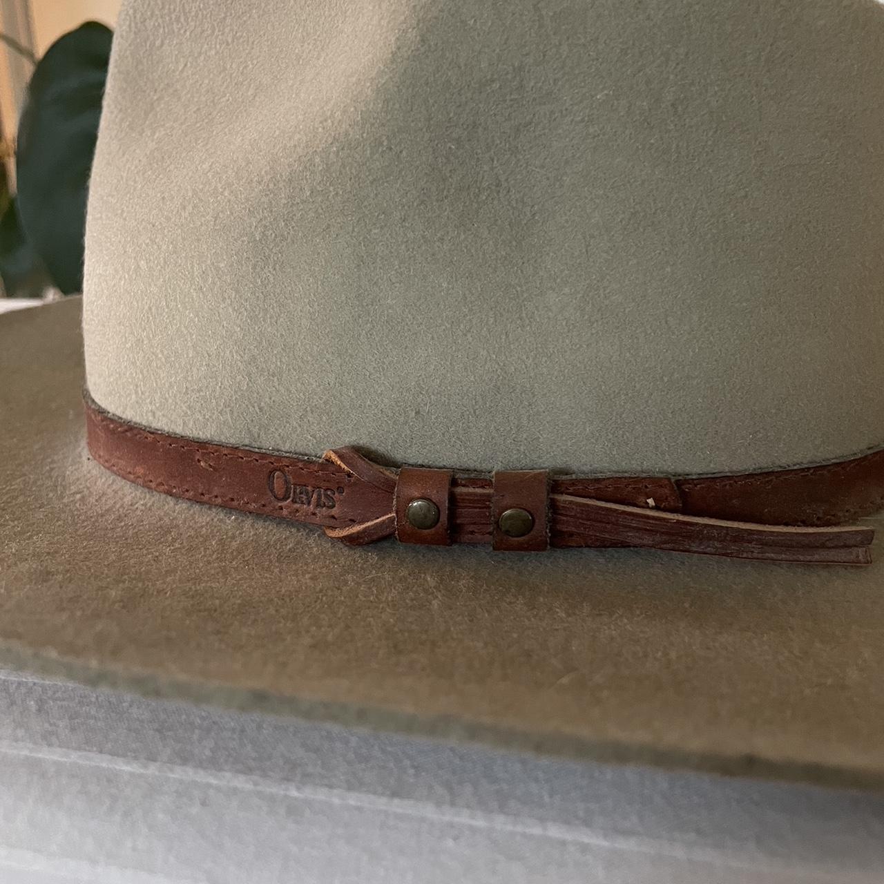 ORVIS brand tan brimmed wool hat. Sz XL. Leather... - Depop