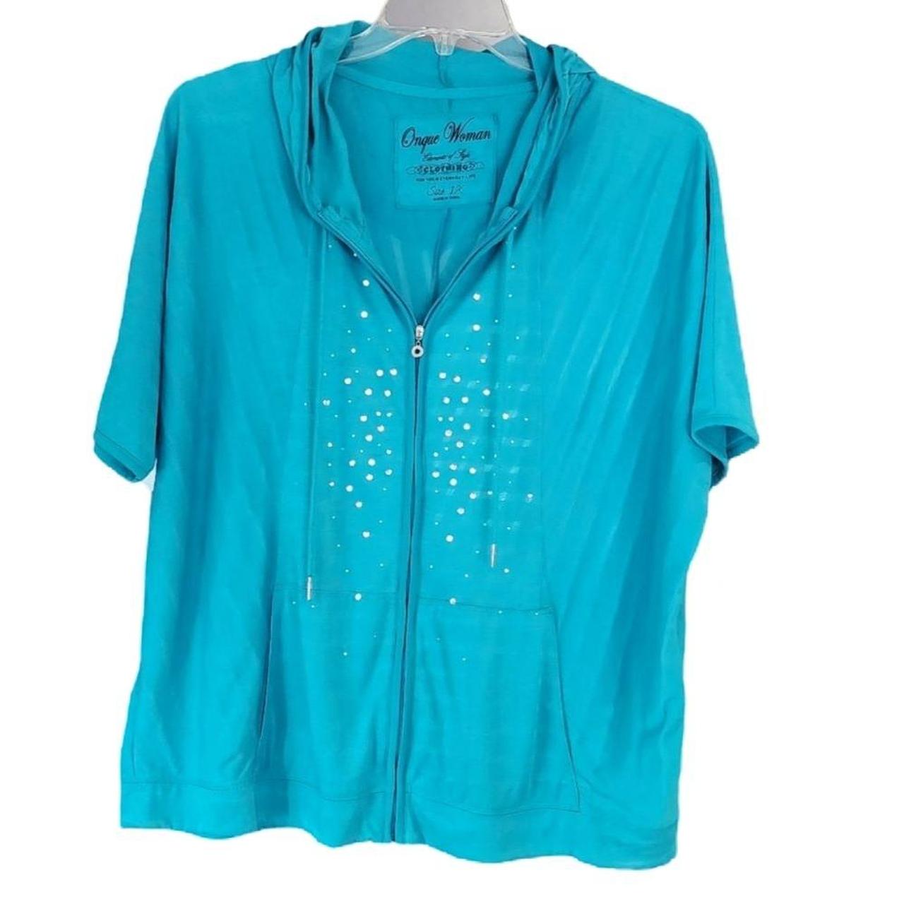 Onque Woman size 1X, turquoise, zip-up hoodie with... - Depop