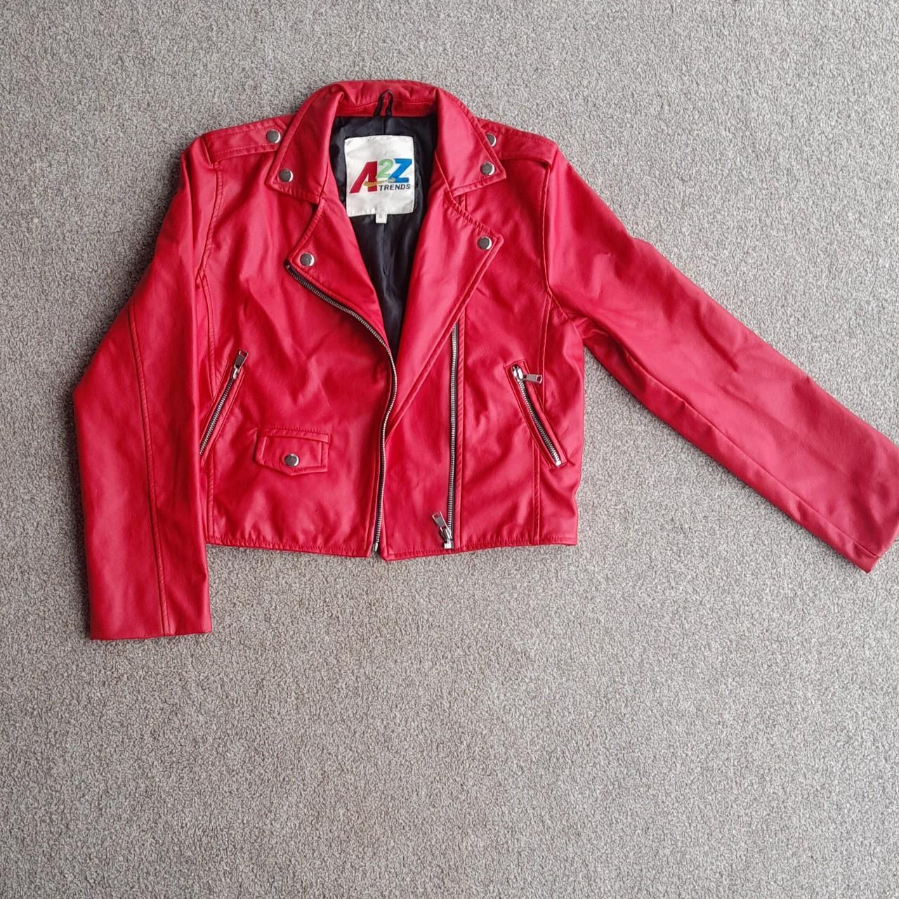 Cropped red leather jacket ☆ ☆ fits a size xs - s ☆ - Depop